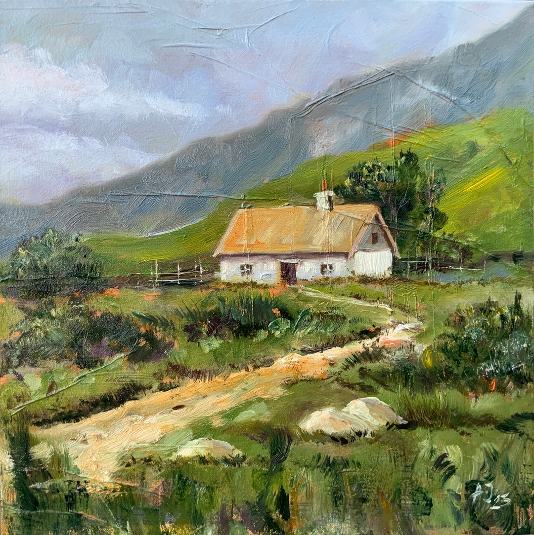 Irish Cottage Painting Ireland Field Original Art Irish Country Artwork ...