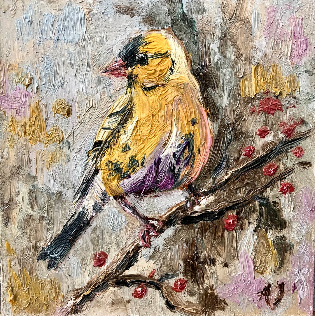 American Goldfinch Painting Yellow Bird Original Art Bird Painting ...