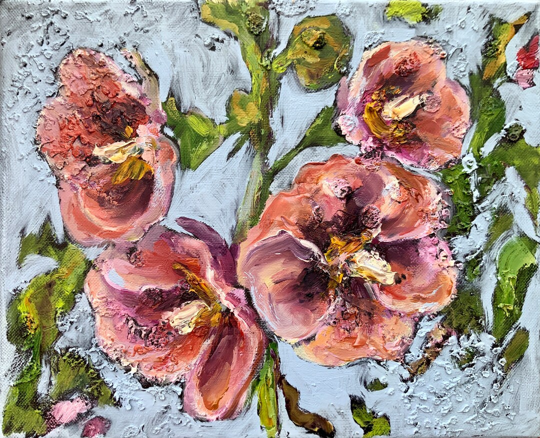 Mallow Painting Floral Original Art Flowers Painting Canvas Painting 9 ...