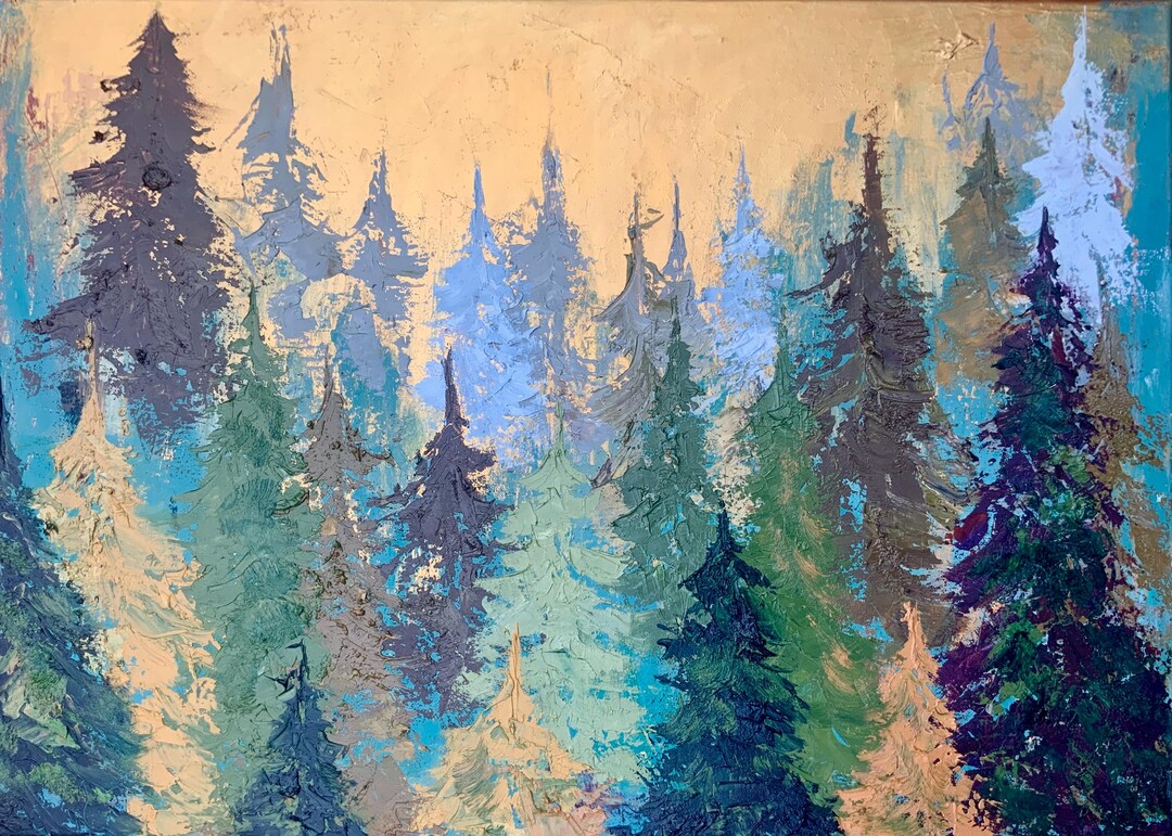 Pine Forest Painting, Original Impasto Oil Landscape Art 20x27 by ...
