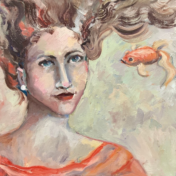 Woman With Fish Original Painting - Etsy