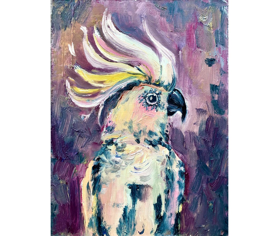 Cockatoo Painting Bird Original Art Impasto Oil Painting 6x8 White ...