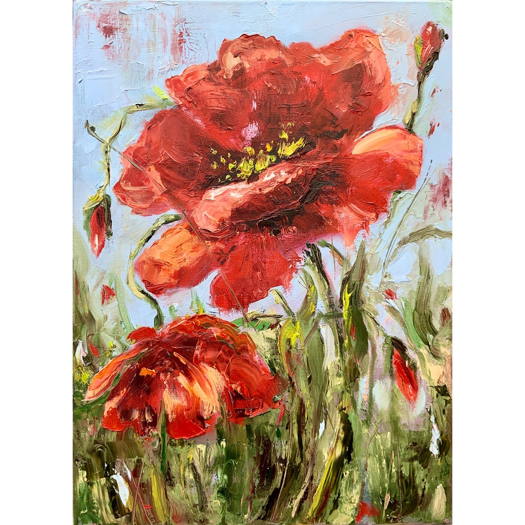 Poppies Painting Floral Original Art Red Flowers Artwork 18x13inch ...