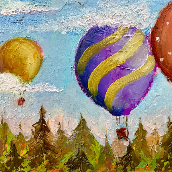 Hot Air Balloon Oil Painting - Etsy