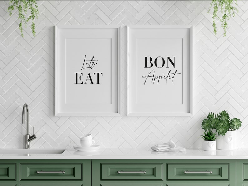 Kitchen Prints Set Lets Eat, Bon Appetit Print Set Home Decor Minimal ...