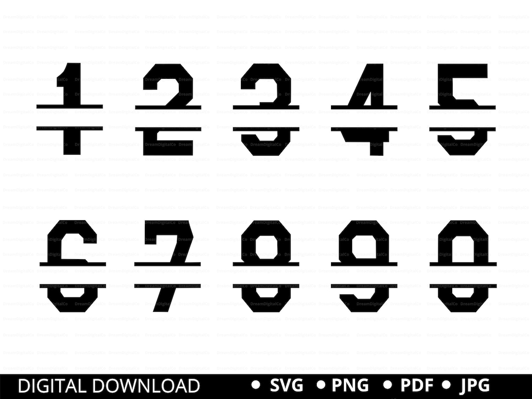 DIY Split Numbers Svg, Split Monogram, Jersey Sports Number Bundle 0-9 ...