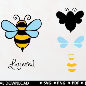 Layered Bee SVG, Bumble Bee, Honey Bee Svg, Clipart, Bee PNG SVG Cut ...