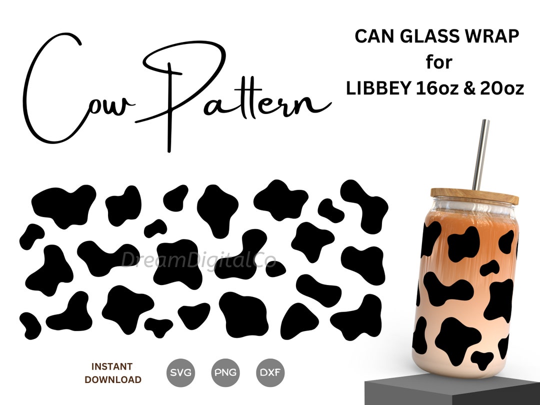 16oz 20oz Cow Print SVG, Cow Beer Can Glass Svg Wrap, Cow Pattern ...