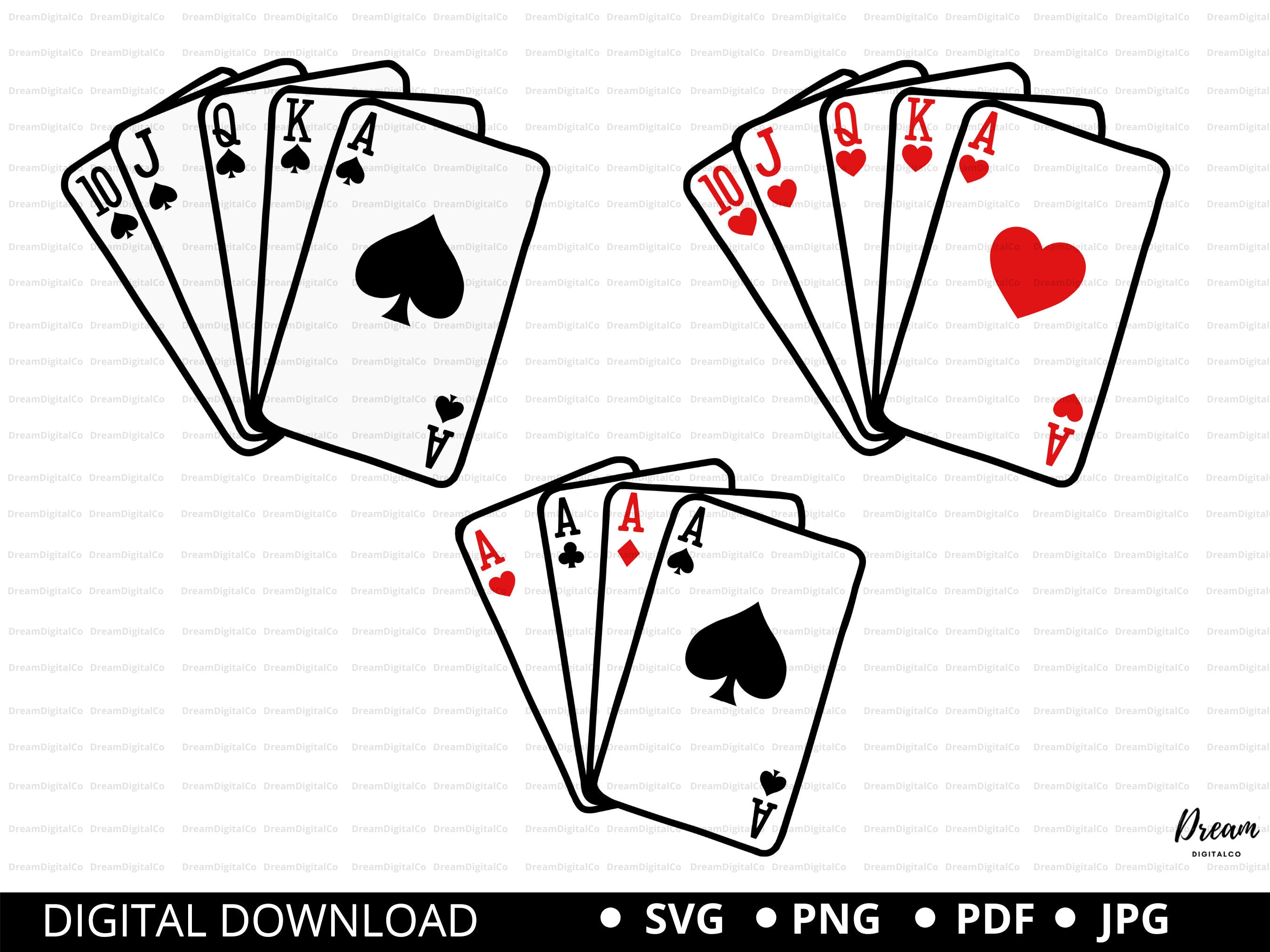 Playing Cards Svg Aces Svg Poker Cards Svg Royal Flush Clip - Etsy