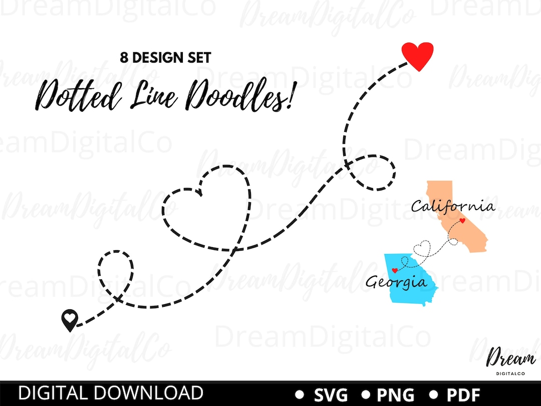 Dotted Line Svg, Dashed Line Doodles Set 8 Design Set + Pin & Heart Png ...