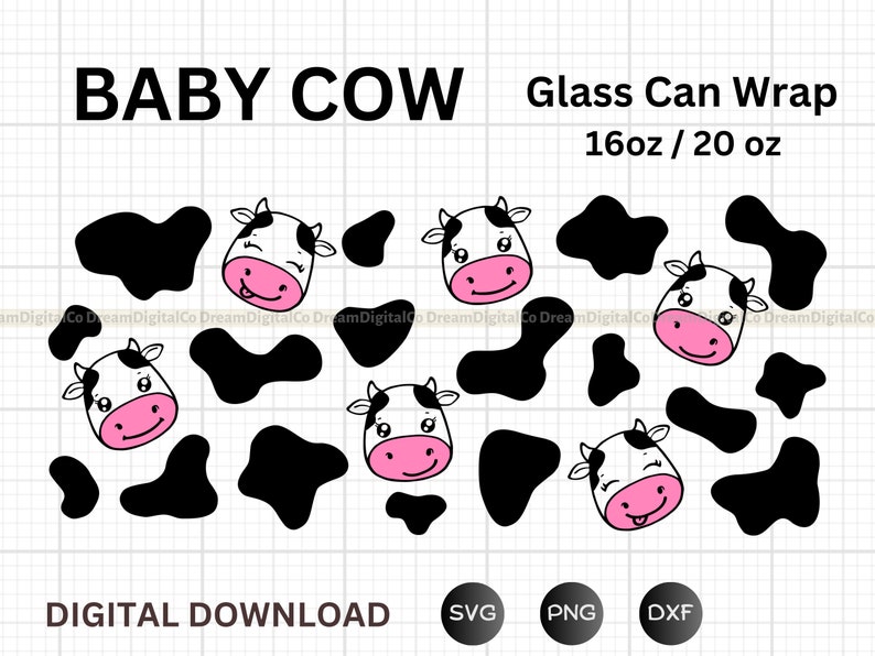 16oz | 20oz Cow Print Beer Can Glass Wrap SVG, Cow Glass Wrap Svg, Cow ...