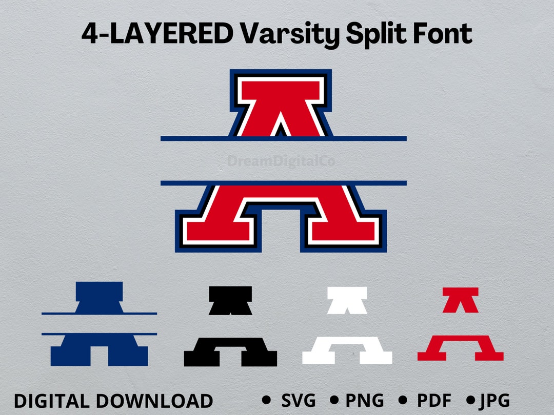 DIY Varsity Layered Font Svg Files, College Split Alphabet, Monogram ...