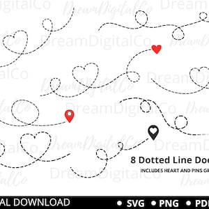 Dotted Line Svg, Dashed Line Doodles Set 8 Design Set + Pin & Heart Png ...