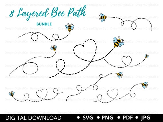 Bee SVG Layered Bee Path Bundle Dotted Dashed Lines Bumble | Etsy