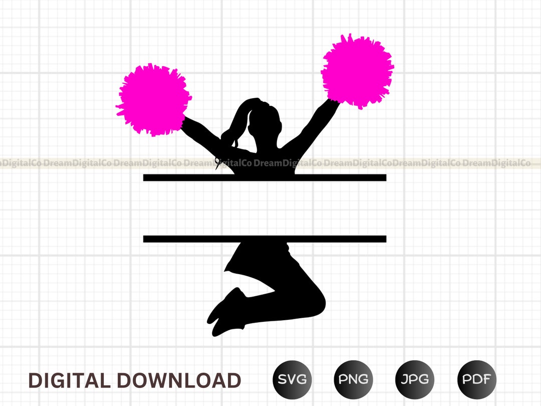 DIY Cheerleader Svg, Cheer Svg, Jumping Split Name Frame, Pom Pom ...