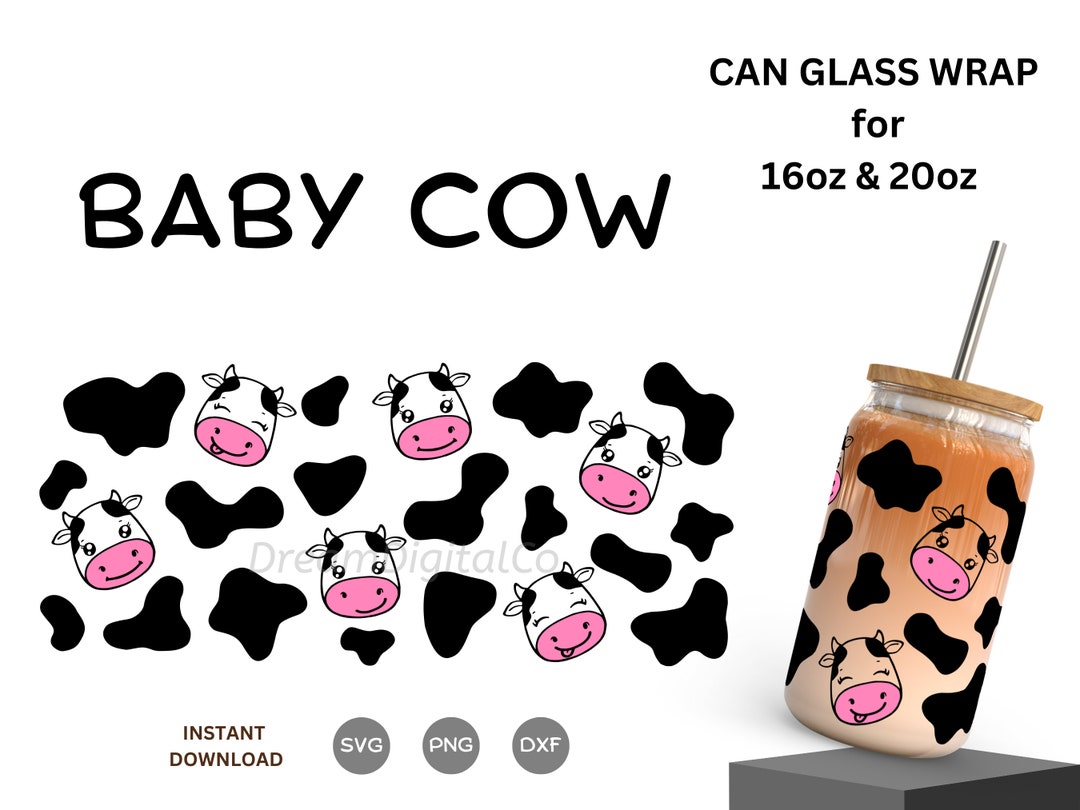 16oz 20oz Cow Print Beer Can Glass Wrap SVG, Cow Glass Wrap Svg, Cow ...