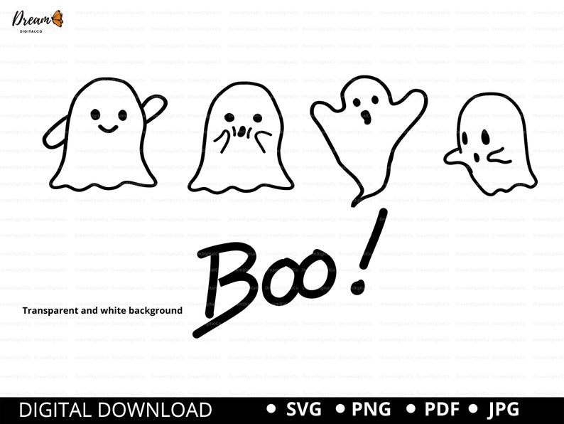 Ghost Svg Boo Svg Cute Ghost Clipart Spooky Svg Ghost Boo - Etsy