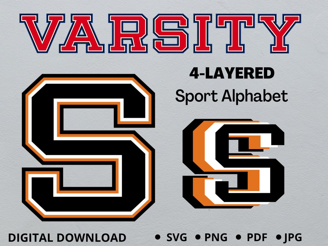 Varsity Layered Font Svg Files, University Font, Block Font Svg, Sport ...
