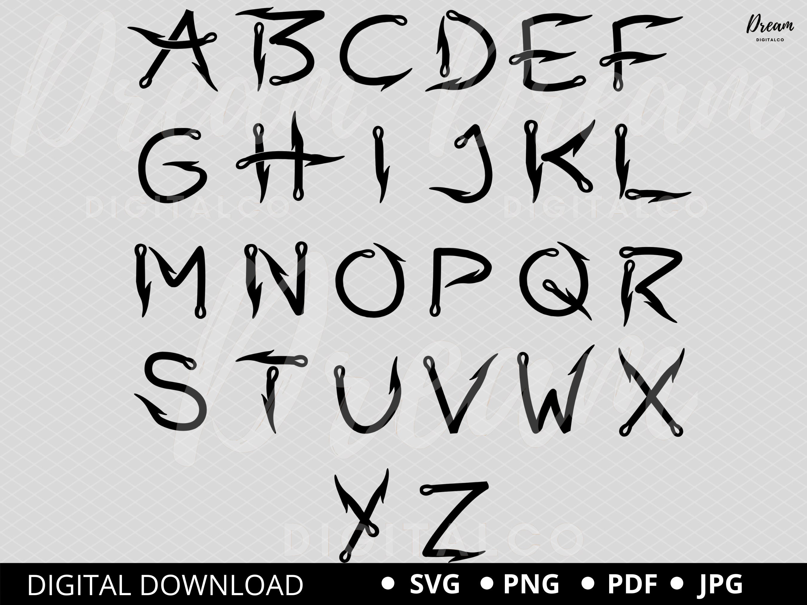 Fish Hook Fishing SVG Font, Fish Hooks Letters PNG, Hook Fishing ...