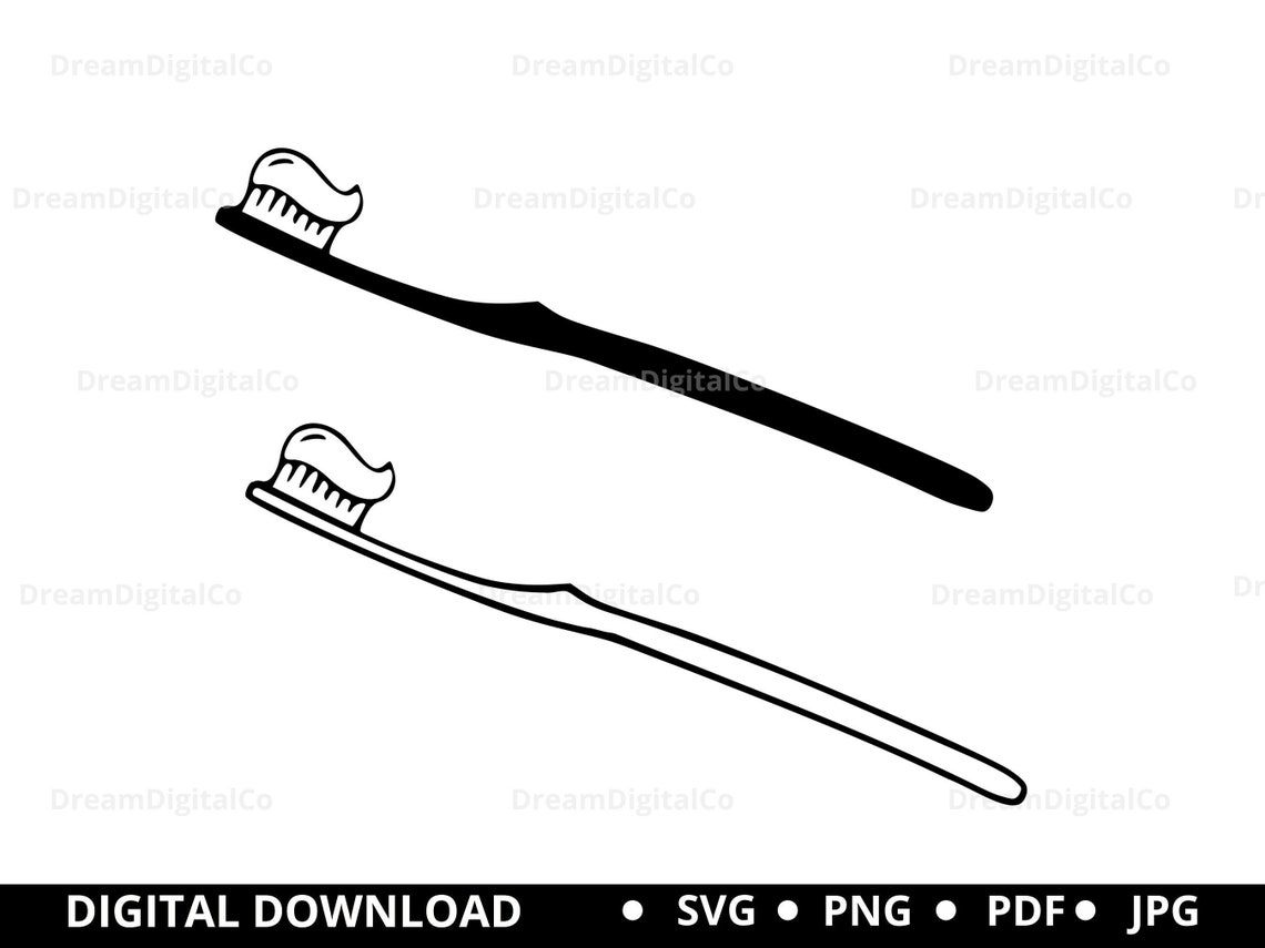 Toothbrush SVG Tooth Brush Clipart Outline Icon Vector PNG, JPG Digital ...