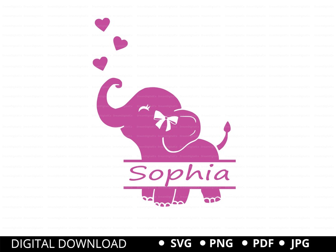 Baby Elephant SVG, Cute Girl Elephant With Heart Monogram Svg, Elephant ...