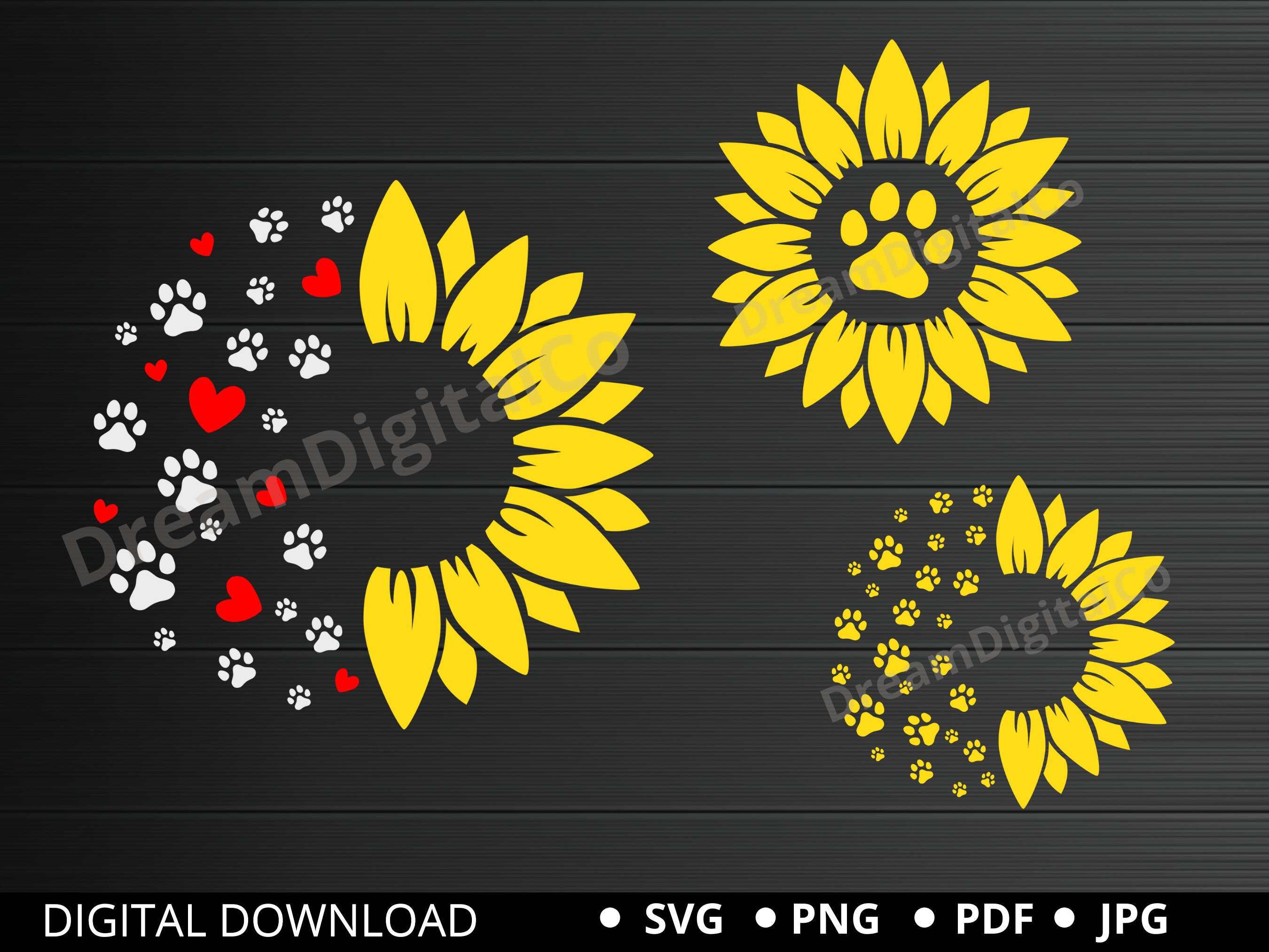 Sunflower Paw Print Svg Dog Svg Sunflower Svg Paw Print - Etsy