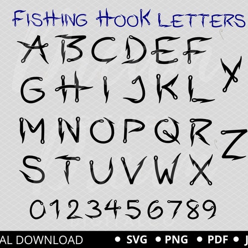 Fish Hook Fishing SVG Font Fish Hooks Letters PNG Hook - Etsy