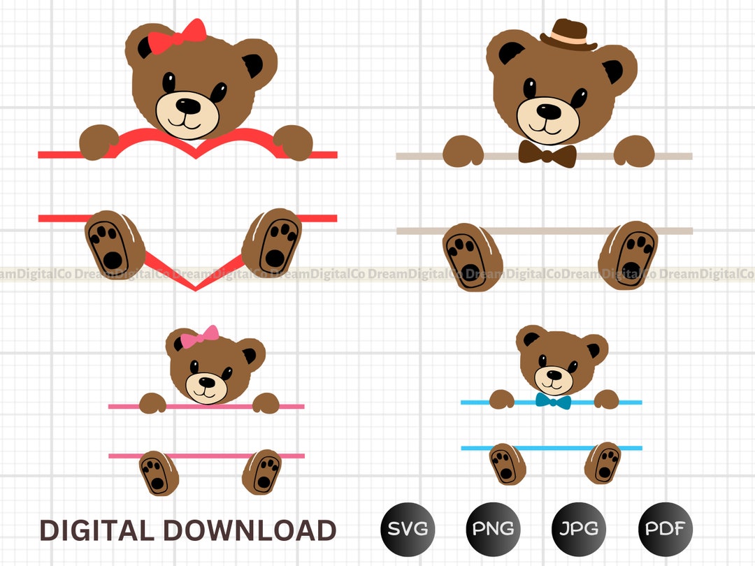 DIY Bear SVG PNG, Bear Split Monogram, Baby Shower Decor, Cute Bear ...