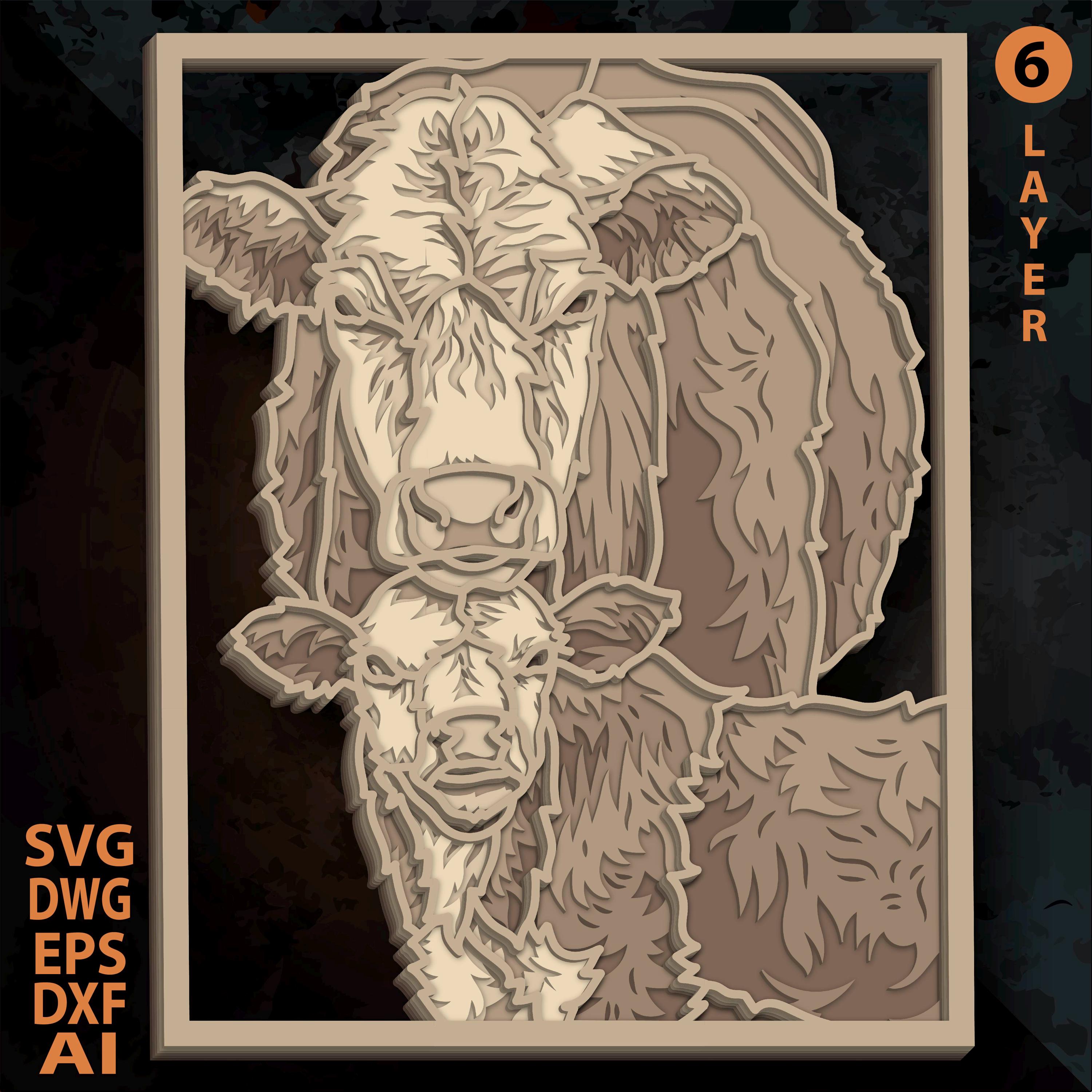 Cow Multilayer SVG. Laser Cut File. Layer Construction. Plywood Cutting ...