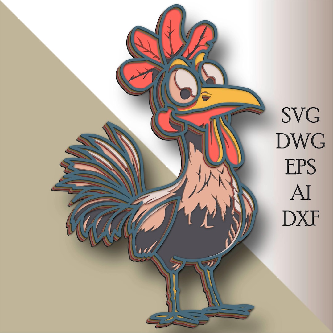 3D Rooster Multilayer SVG/ Rooster Laser Cut File/ 3D Layer/ Plywood ...