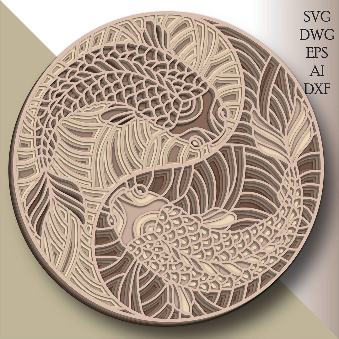 3D Yin Yang Fish Multilayer SVG/ Yin Yang Fish Laser Cut File/ 3D Layer ...