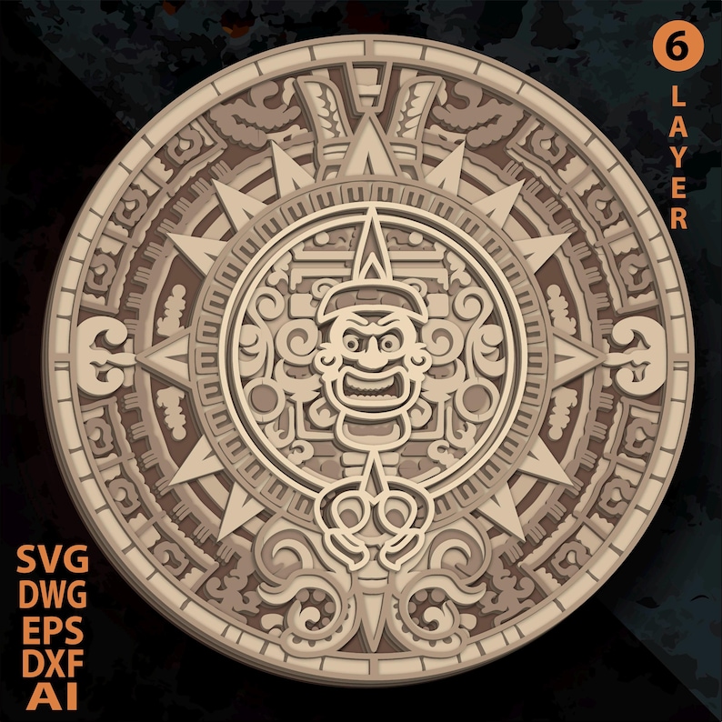 Aztec Calendar Multilayer SVG. Laser Cut File. Layer Construction ...