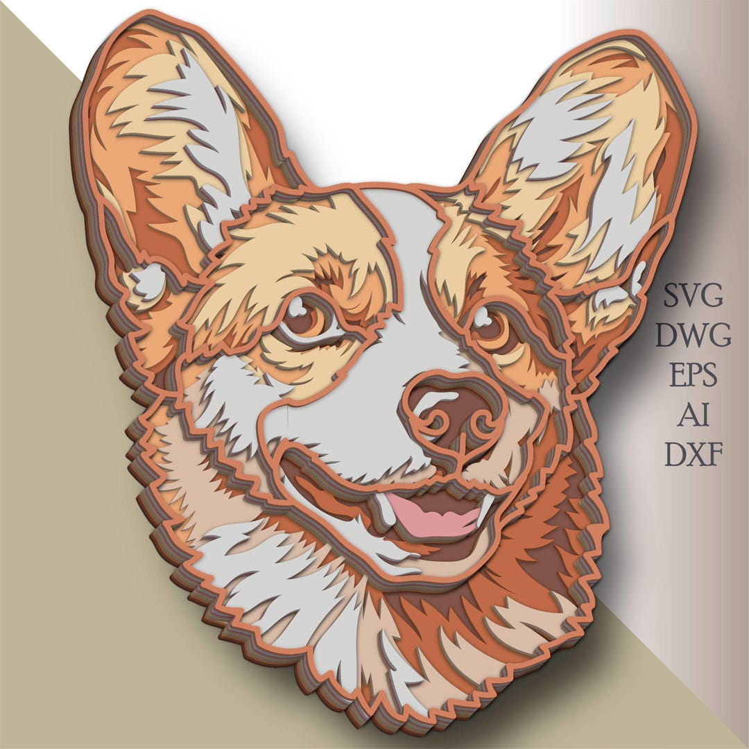 Corgi CNC/ Dog SVG/ 3D Laser Carving/ Wooden Decor/ Layered 3D Model ...