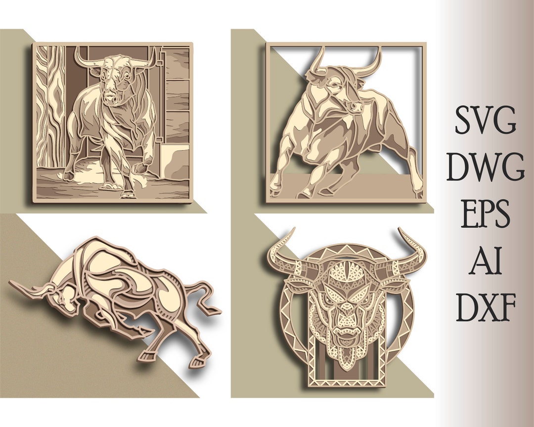 Bull Bundle Multilayer Svg/ Bull Bundle Cut File/ 3D Layer/ Plywood ...