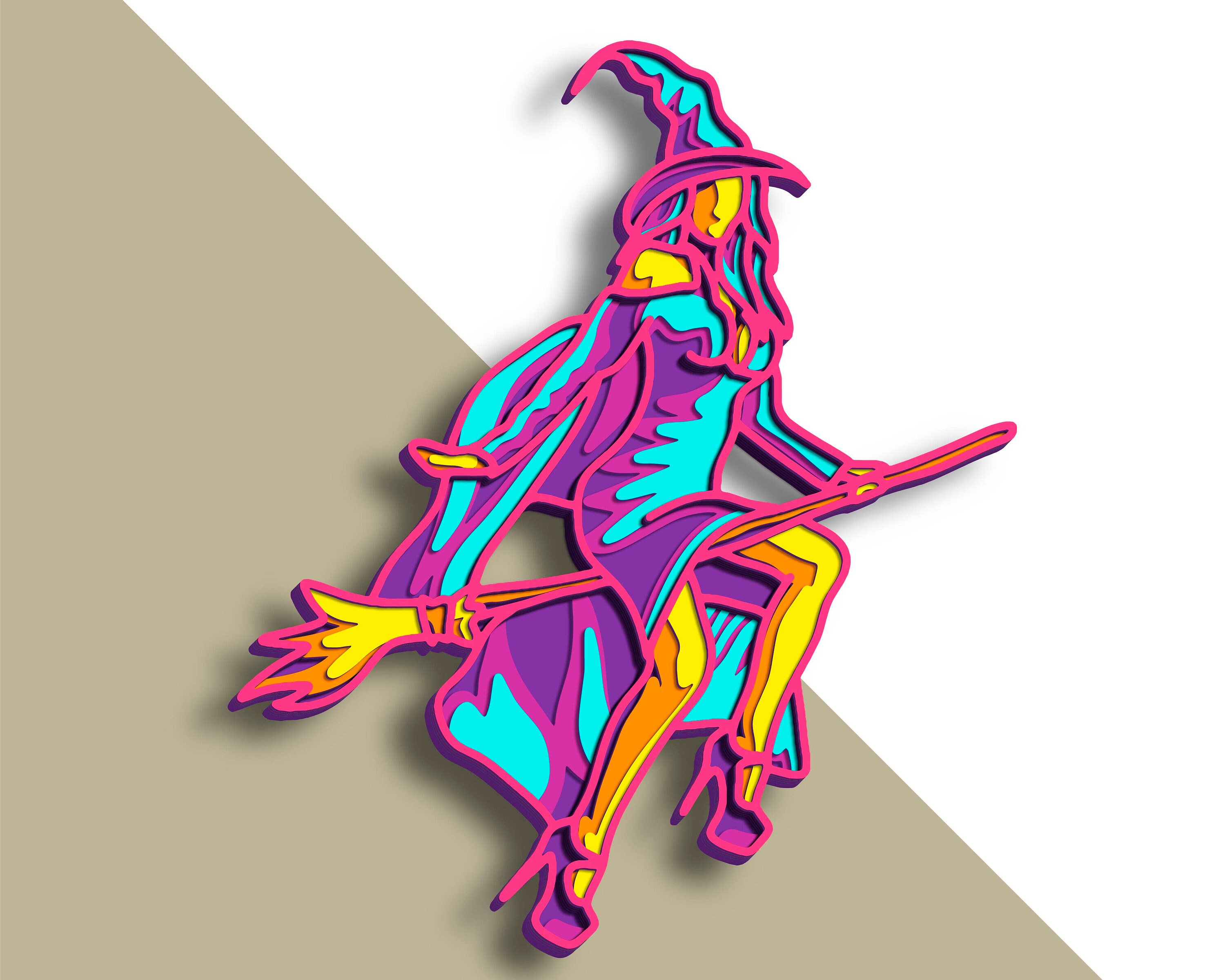 Witch multilayer SVG/ Witch Mandala cut file/ 3D layer/ | Etsy