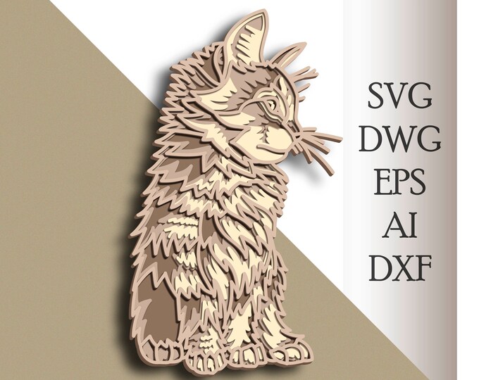 3D Layered Cat SVG: Laser Cut File, 5 Layer Art (digital Download ...