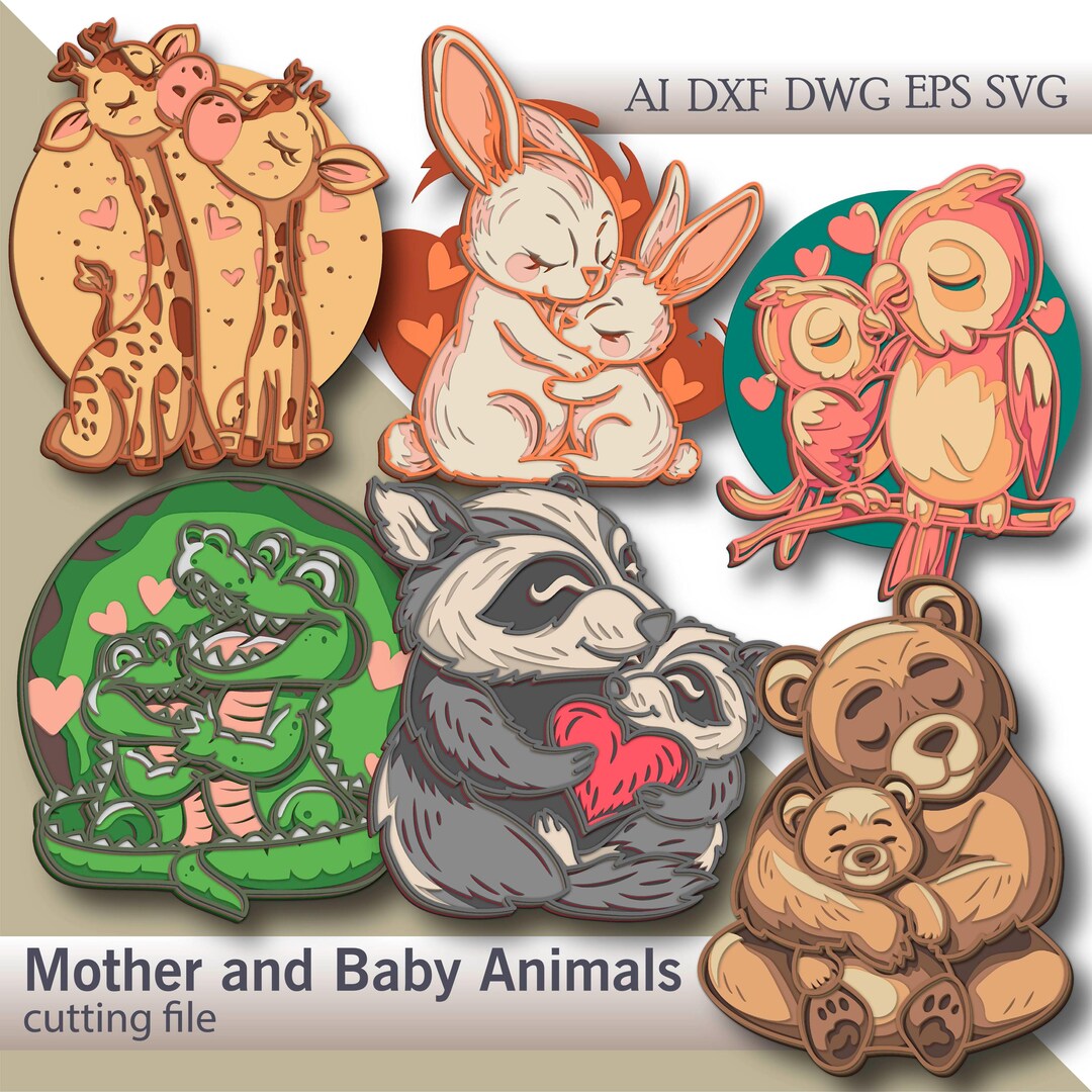 Mother and Baby Animals Multilayer SVG. Laser Cut File. Layer ...