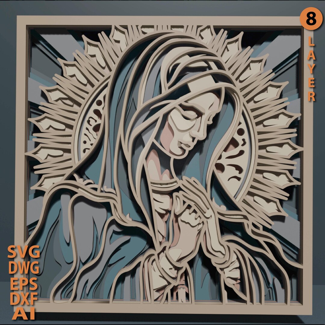 Virgen María SVG multicapa. Archivo para corte láser. Construcción por ...