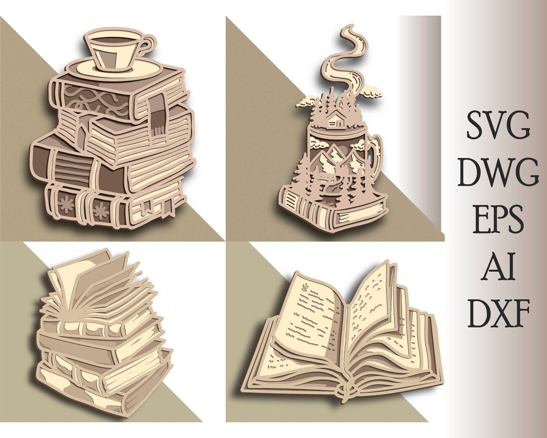 Book Bundle Multilayer SVG/ Book Bundle Cut File/ 3D Layer/ - Etsy