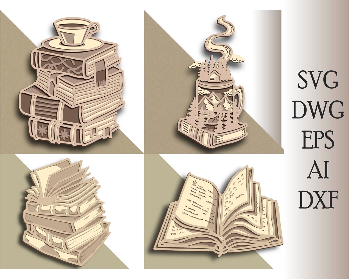 Book Bundle Multilayer SVG/ Book Bundle Cut File/ 3D Layer/ - Etsy
