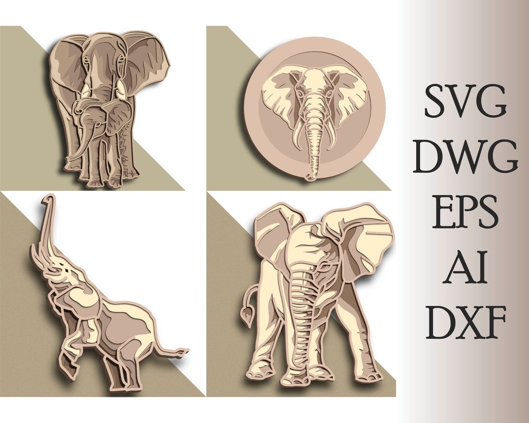 Elephant Bundle Multilayer SVG/ Elephant Bundle Cut File/ 3D Layer ...