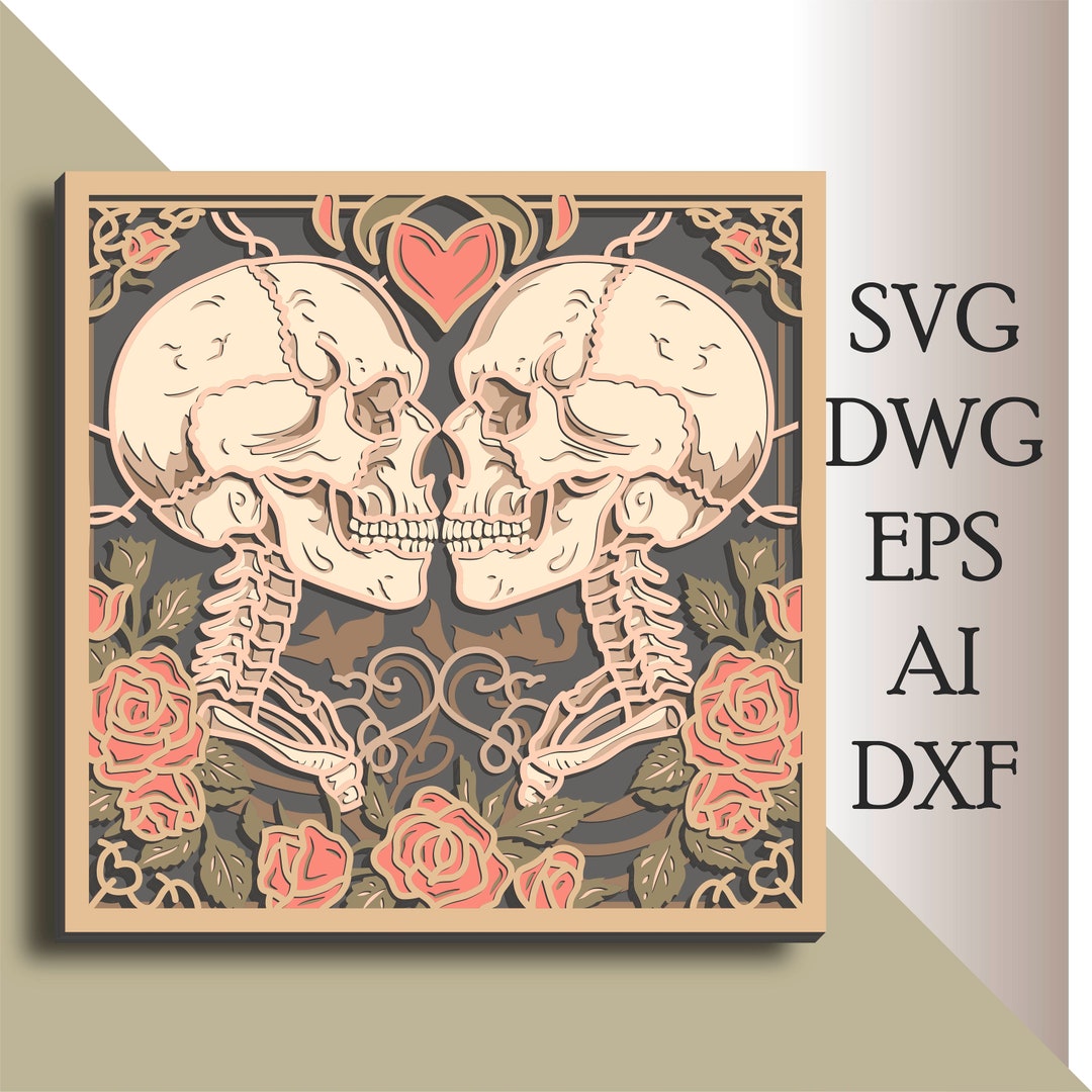 Skull Love Multilayer SVG/ Skull Love Cut File/ 3D Layer/ Plywood ...