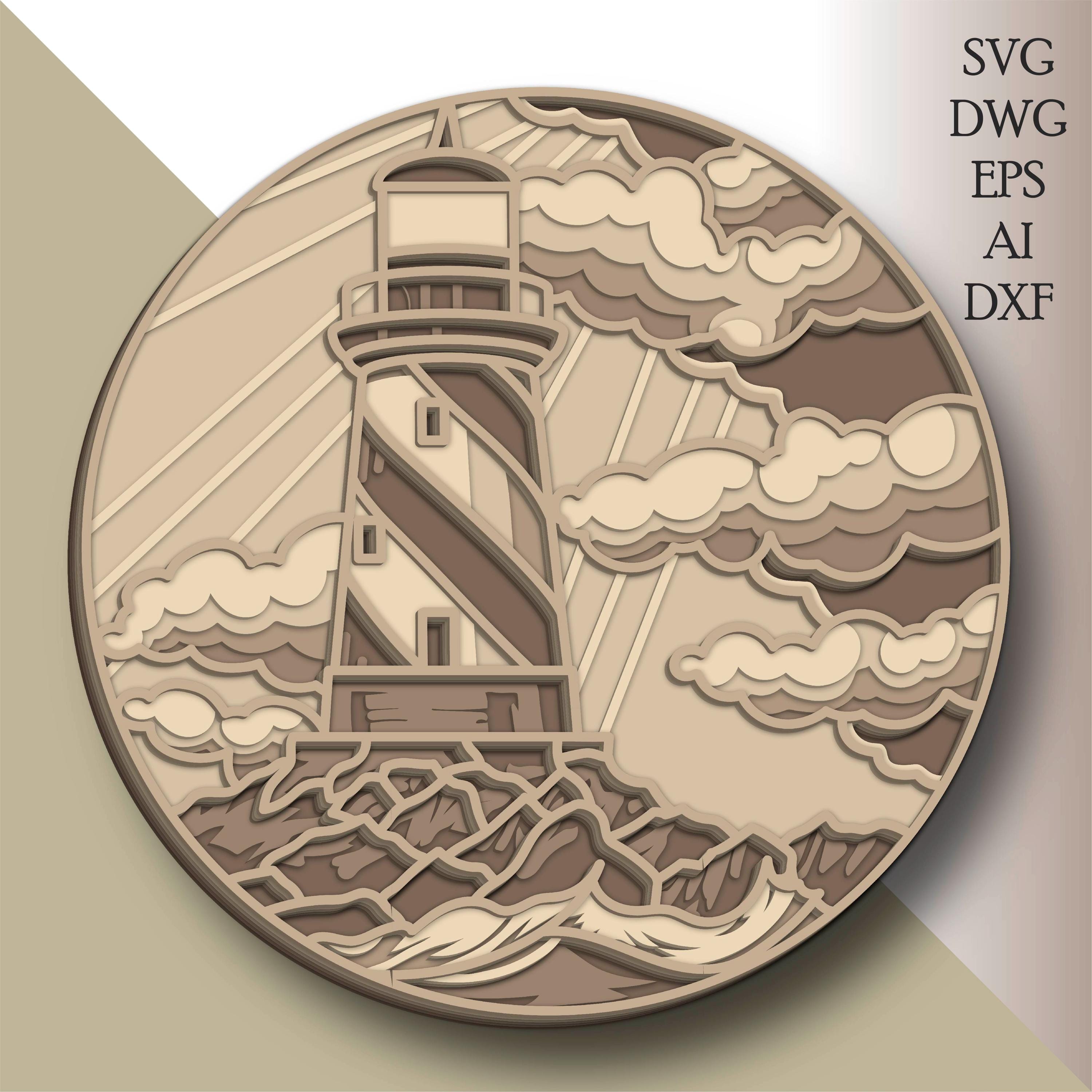 3D Lighthouse Multilayer SVG. Laser Cut File. Layer Construction ...