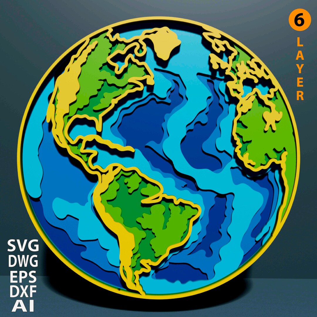 World Map Multilayer SVG. Laser Cut File. Layer Construction. Plywood ...