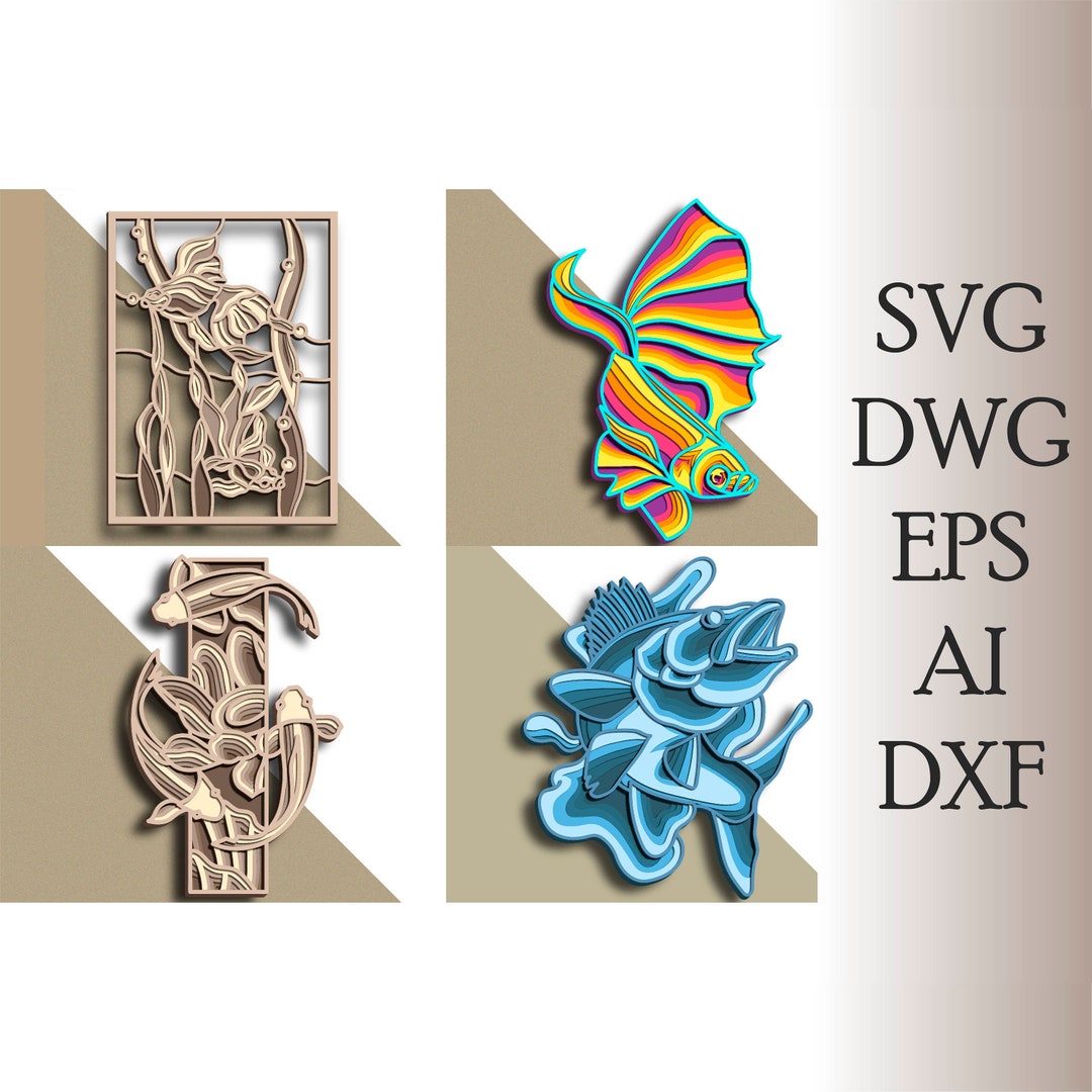 Fish Bundle Multilayer SVG/ Fish Bundle Cut File/ 3D Layer/ Plywood ...