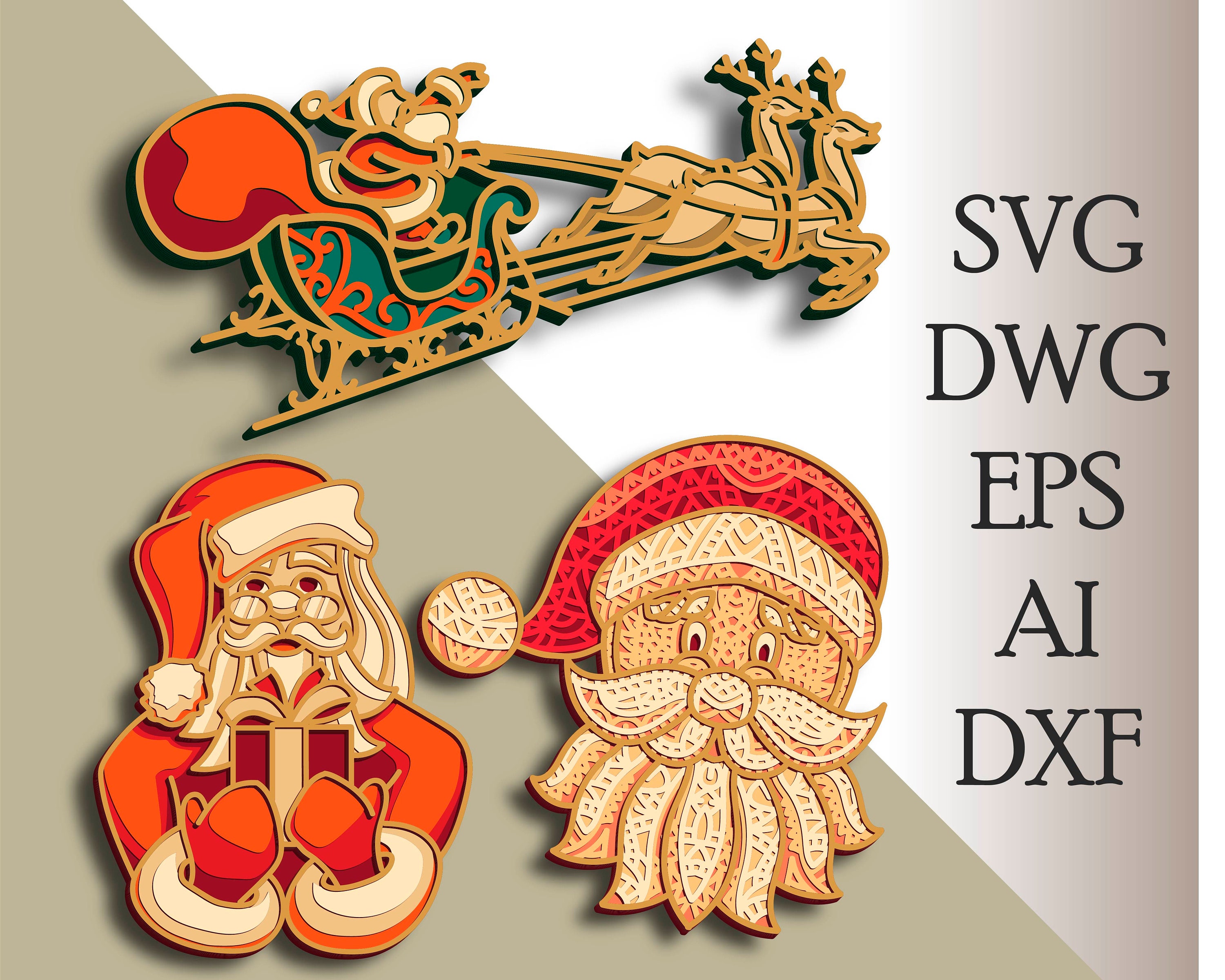 Santa Bundle Multilayer SVG/ Santa Bundle Cut File/ 3D Layer/ - Etsy Canada