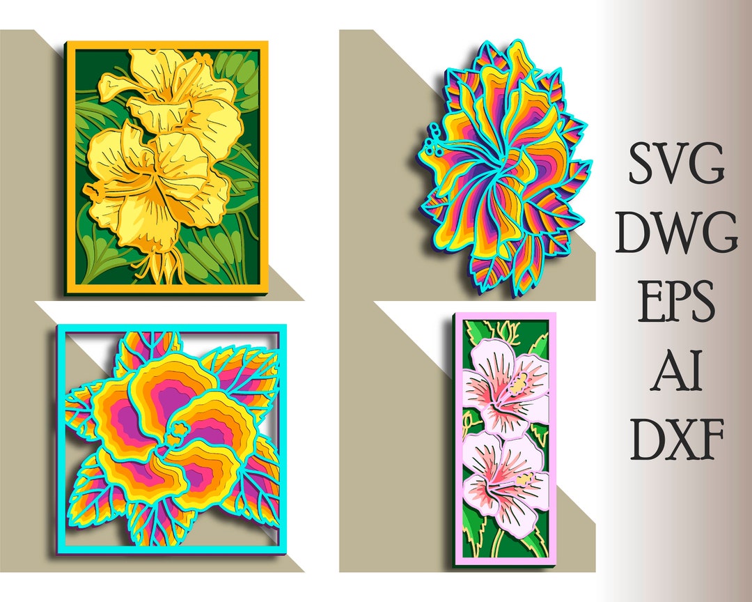 Hibiscus Bundle 3D Multilayer SVG/ Hibiscus Bundle Zentangle Cut File ...