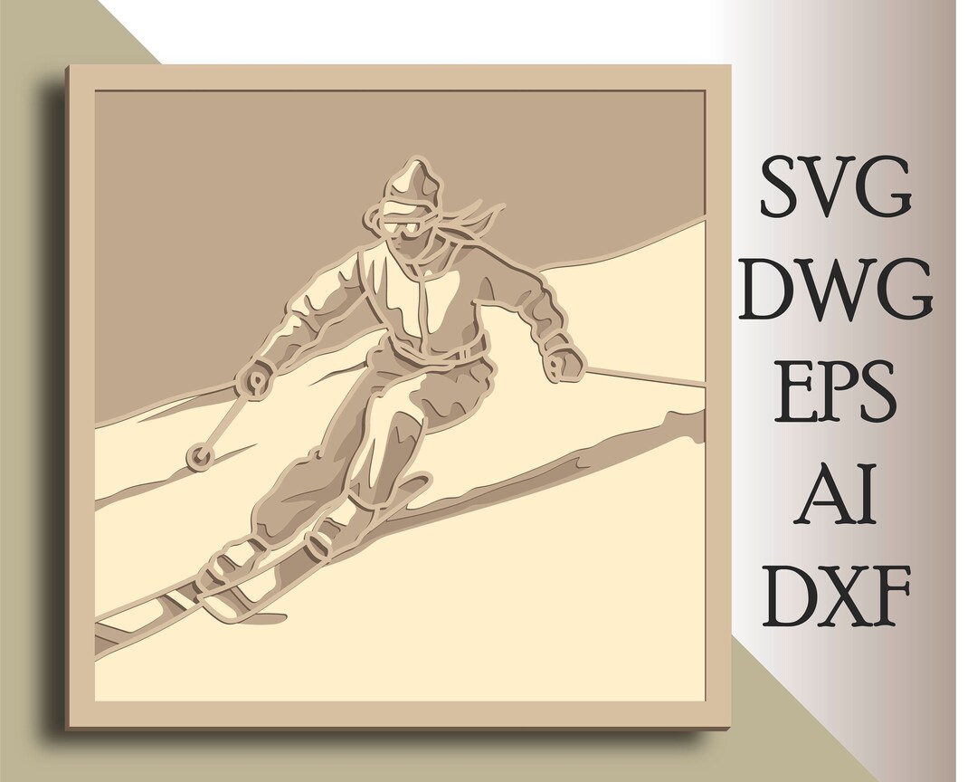Skier Multilayer SVG/ Skier Zentangle Cut File/ 3D Layer/ - Etsy
