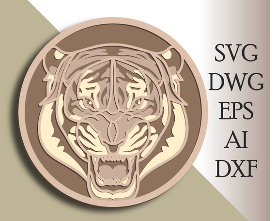 Drawing & Illustration Tiger head multilayer SVG/ Tiger cut file/ 3D ...