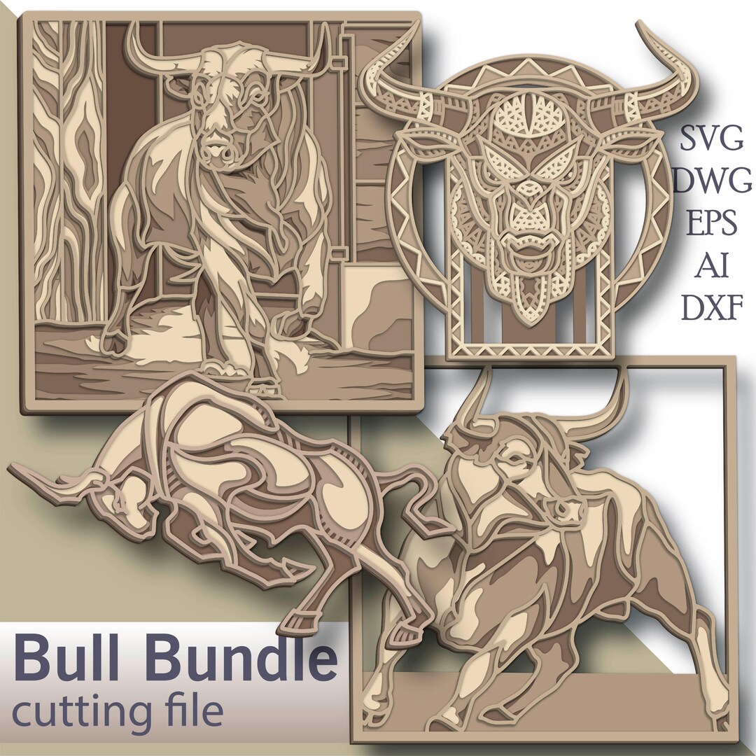 Bull Bundle Multilayer SVG. Laser Cut File. Layer Construction. Plywood ...